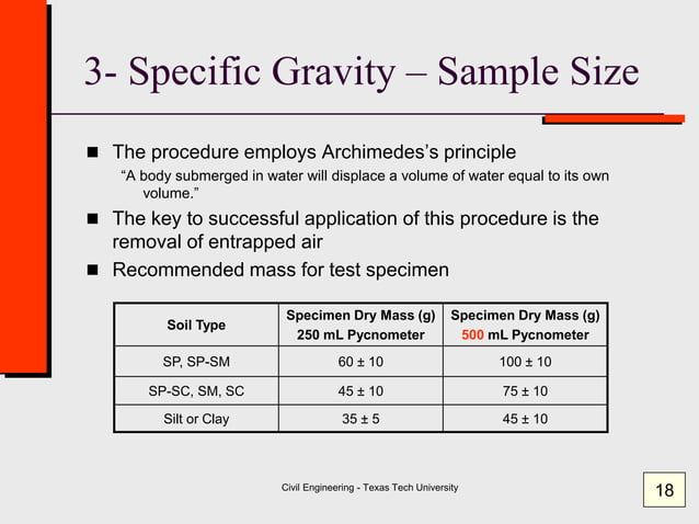 Class 1 Moisture Content - Specific Gravity ( Geotechnical Engineering ) | PDF
