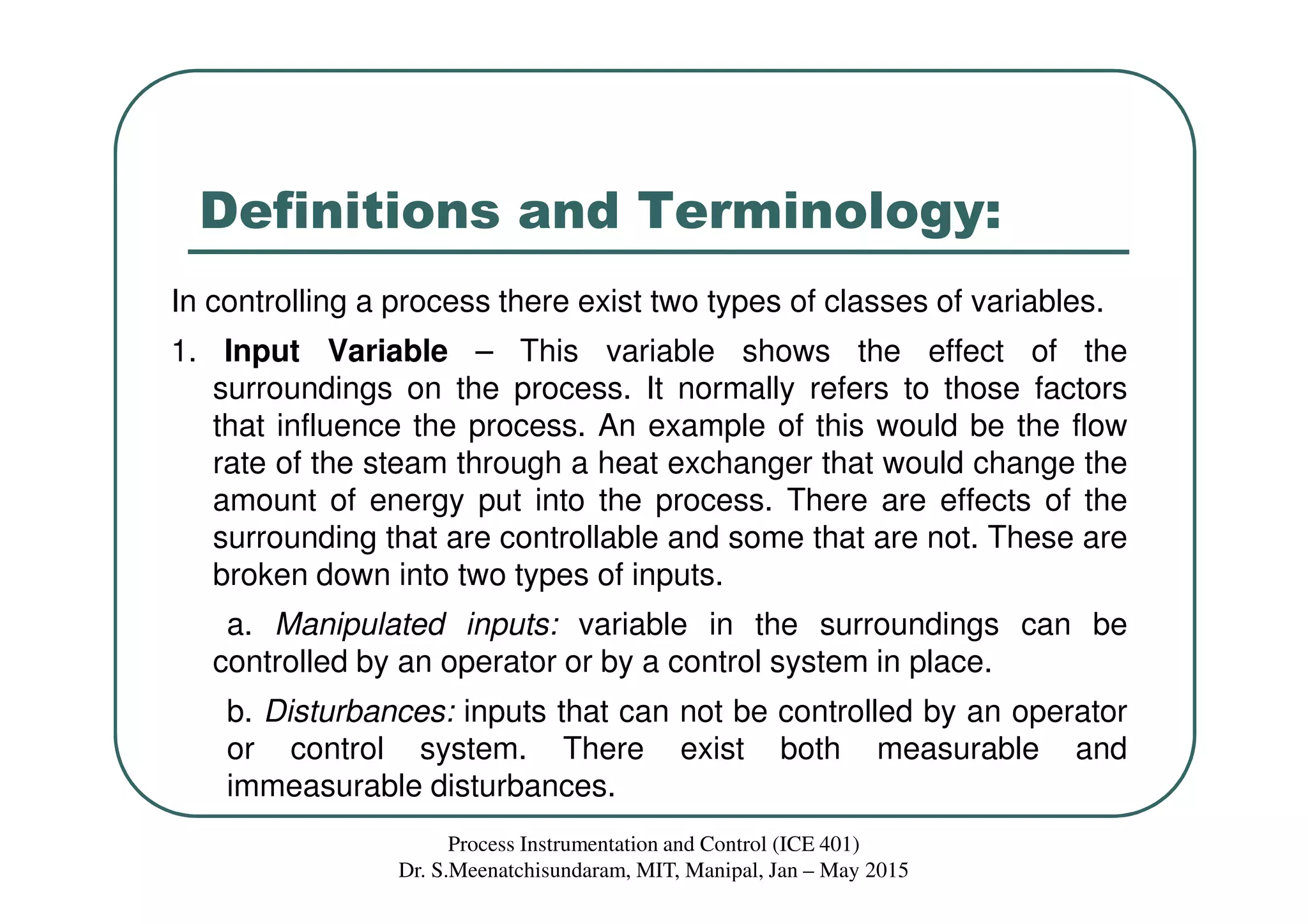 Class 1 need for process control & process terminology | PDF