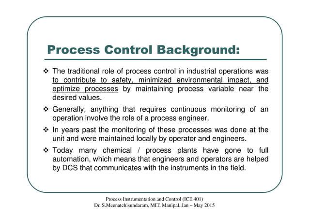 Class 1 need for process control & process terminology | PDF