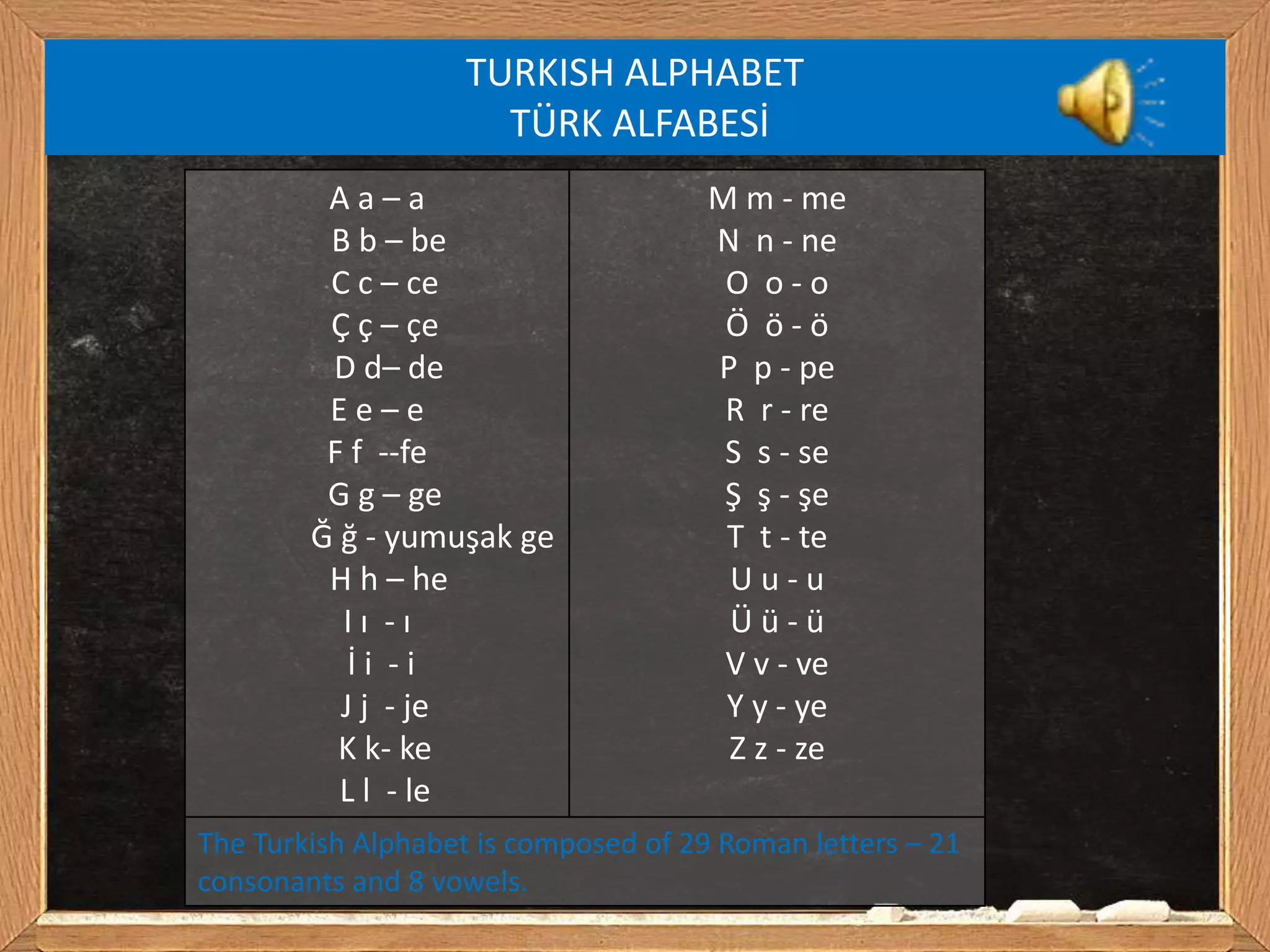 Online Turkish Language Grammar Turkish Alphabet vowels consonants | PPSX