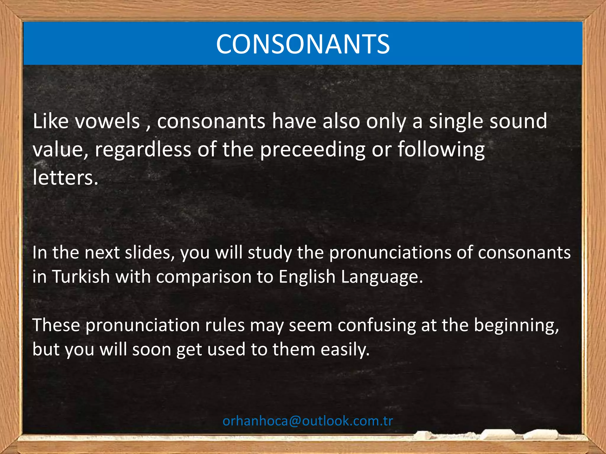 Online Turkish Language Grammar Turkish Alphabet vowels consonants | PPSX