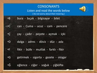 Online Turkish Language Grammar Turkish Alphabet vowels consonants | PPSX