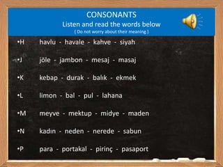 Online Turkish Language Grammar Turkish Alphabet vowels consonants | PPSX