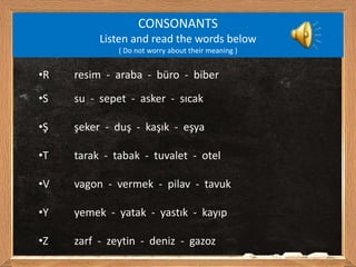 Online Turkish Language Grammar Turkish Alphabet vowels consonants | PPSX