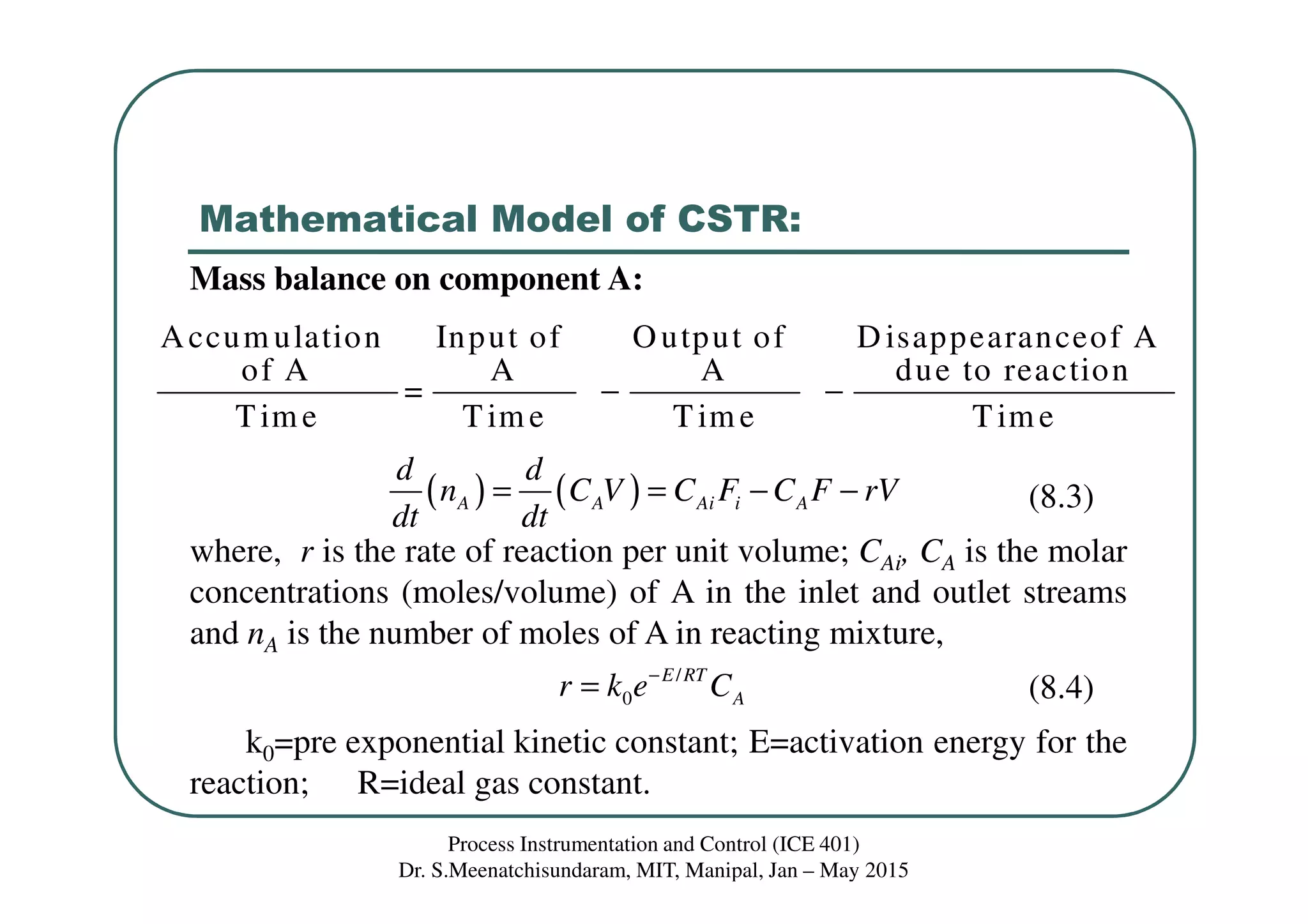 Class 10 mathematical modeling of continuous stirred tank reactor ...