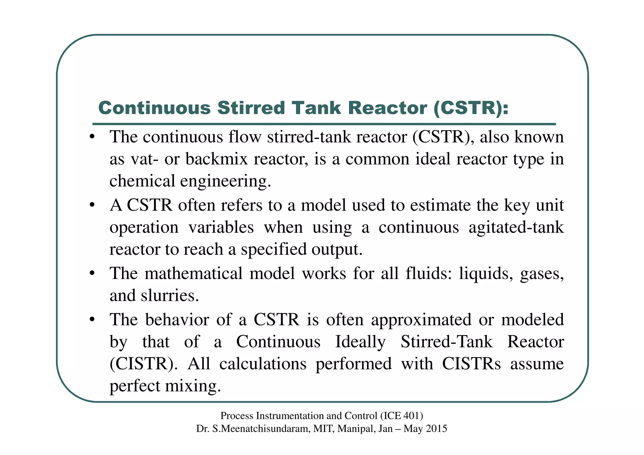 Class 10 mathematical modeling of continuous stirred tank reactor ...