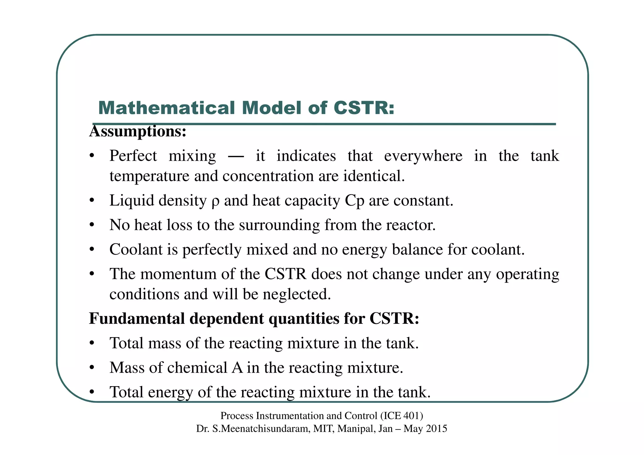 Class 10 mathematical modeling of continuous stirred tank reactor ...