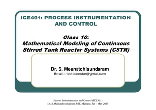 Class 10 mathematical modeling of continuous stirred tank reactor systems (cstr) | PDF