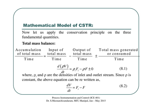 Class 10 Mathematical Modeling Of Continuous Stirred Tank Reactor