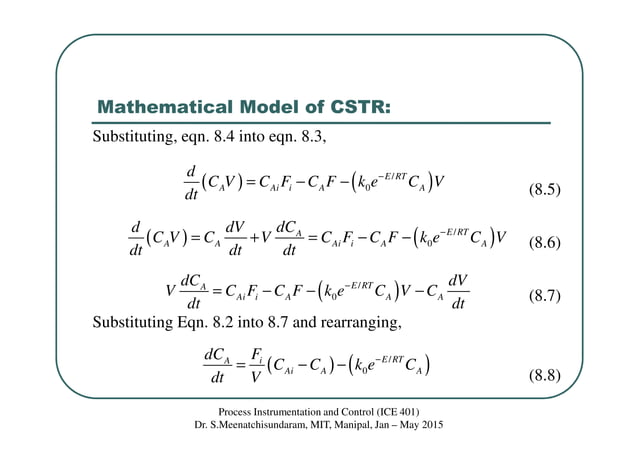 Class 10 Mathematical Modeling Of Continuous Stirred Tank Reactor