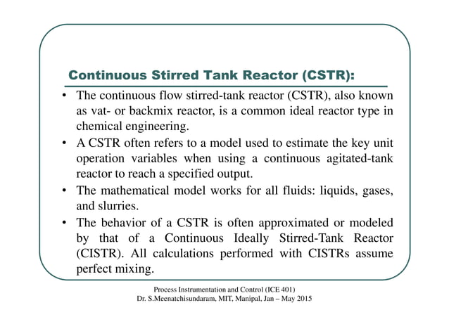 Class 10 Mathematical Modeling Of Continuous Stirred Tank Reactor
