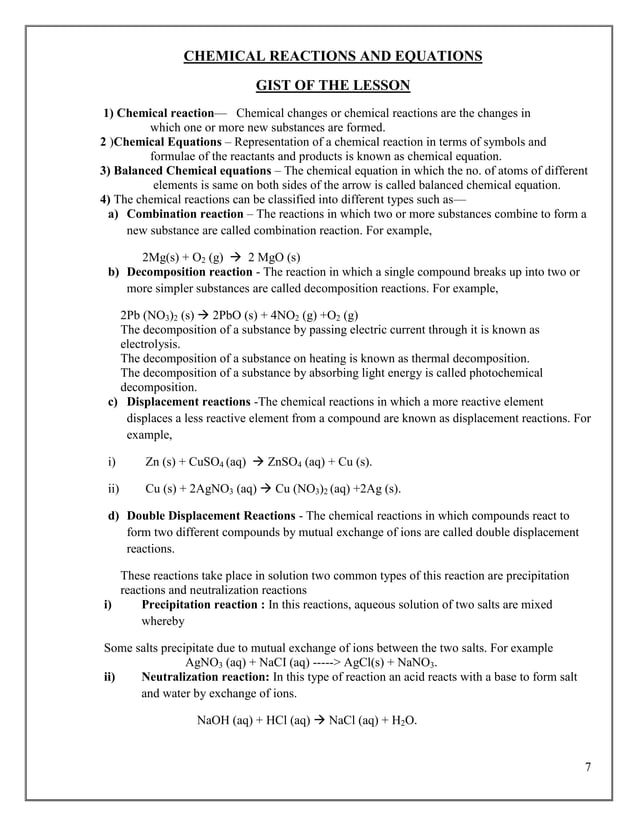 Class 10 Ch 1 SCIENCE FULL Notes FOR STUDY | PDF | Chemistry | Science