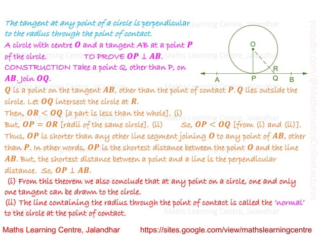 Class 10_Chapter 10_Circles (Tangents and basic theorems) Lecture 1 | PDF | Physics | Science