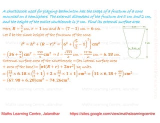 Class 10_Chapter 13_Volume and surface area of solids (Frustrum of the ...