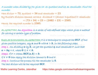 Class 10 _ Chapter 1_ Real Numbers (Euclid's Division Lemma and Algorithm, HCF)_Lecture 1 | PDF