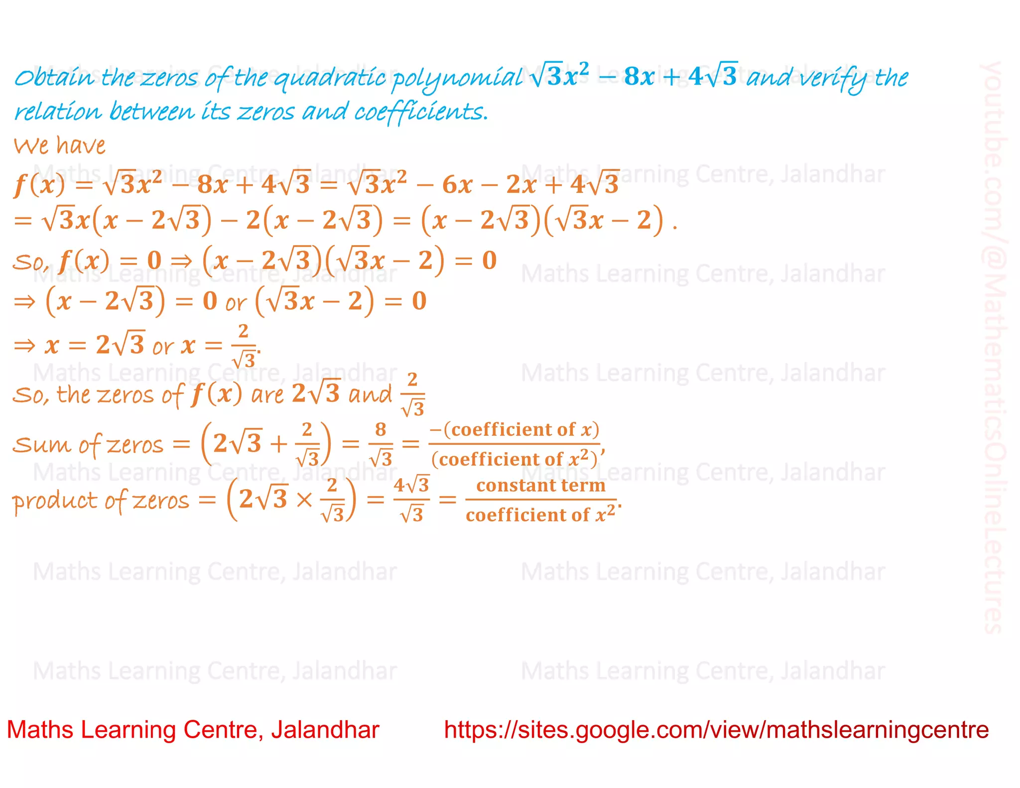 Class 10 _ Chapter 2_ Polynomals (Division Algorithm for Polynomials)_Lecture 2 | PDF
