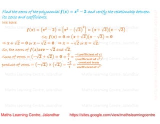 Class 10 _ Chapter 2_ Polynomals (Division Algorithm for Polynomials)_Lecture 2 | PPT