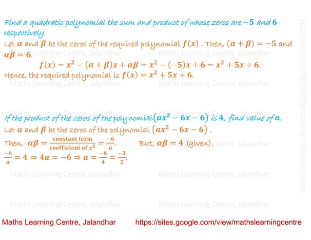 Class 10 _ Chapter 2_ Polynomals (Division Algorithm for Polynomials)_Lecture 2 | PDF
