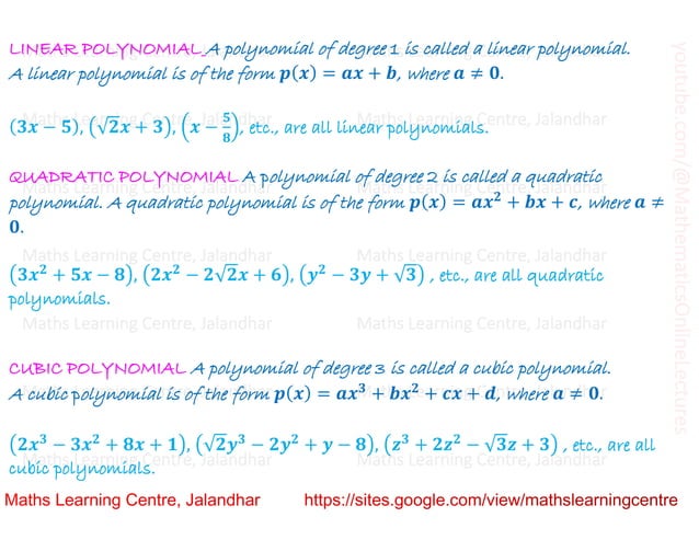 Class 10 _ Chapter 2_ Polynomals (Division Algorithm for Polynomials)_Lecture 2 | PDF