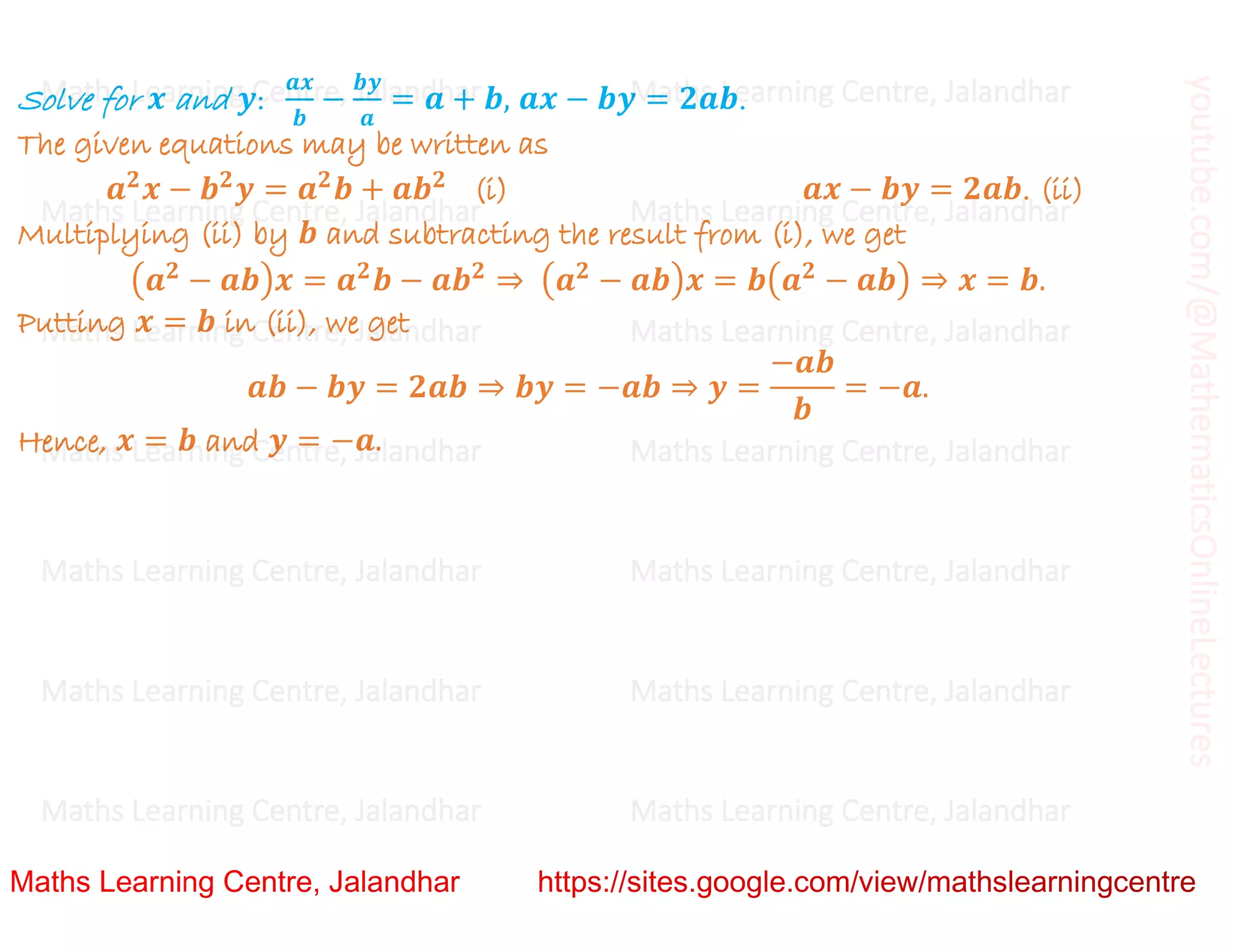 Class 10 Chapter 3 Pair Of Linear Equations In Two Variables Algebraic Methods Substitution
