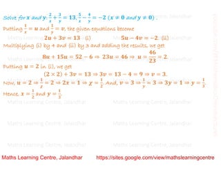 Class 10 _ Chapter 3_ Pair of linear equations in two variables (Algebraic Methods (Substitution ...