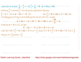 Class 10 _ Chapter 3_ Pair of linear equations in two variables (Algebraic Methods (Substitution ...