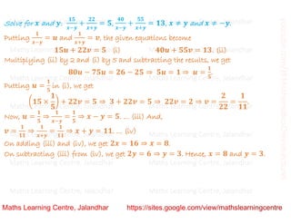 Class 10 _ Chapter 3_ Pair of linear equations in two variables (Algebraic Methods (Substitution ...