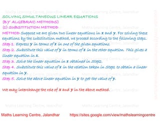 Class 10 _ Chapter 3_ Pair of linear equations in two variables (Algebraic Methods (Substitution ...