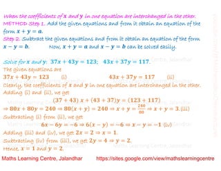 Class 10 _ Chapter 3_ Pair of linear equations in two variables (Algebraic Methods (Substitution ...