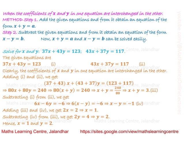 Class 10 Chapter 3 Pair Of Linear Equations In Two Variables