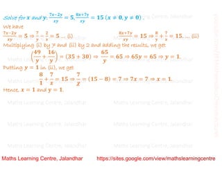 Class 10 _ Chapter 3_ Pair of linear equations in two variables (Algebraic Methods (Substitution ...