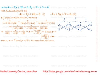 Class 10 _ Chapter 3_ Pair of linear equations in two variables (Cross multiplication) and ...