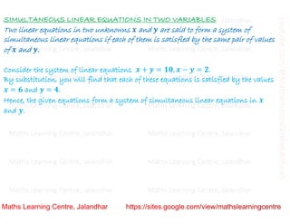 Class 10 _ Chapter 3_ Pair of linear equations in two variables (Simultaneous linear equations ...