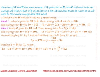 Class 10 _ Chapter 3_ Pair of linear equations in two variables (Word Problems (Based on Money ...