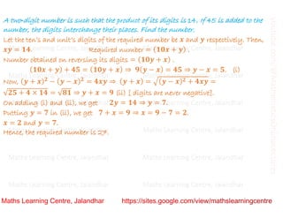 Class 10 _ Chapter 3_ Pair of linear equations in two variables (Word Problems (Based on Money ...