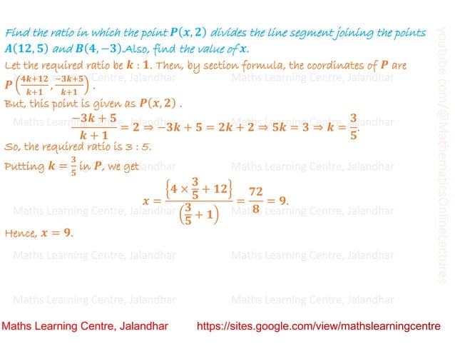 Class 10 _ Chapter 7_ Coordinate geometry_Section formula_Lecture 2 | PDF