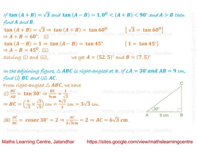 Class 10_Chapter 8_Introduction to trigonometry_Particular angles ...