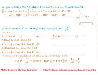 Class 10_Chapter 8_Introduction to trigonometry_Particular angles, complementary angles Lecture ...