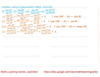 Class 10_Chapter 8_Introduction to trigonometry_Particular angles, complementary angles Lecture ...