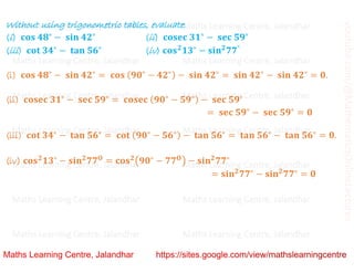 Class 10_Chapter 8_Introduction to trigonometry_Particular angles, complementary angles Lecture ...