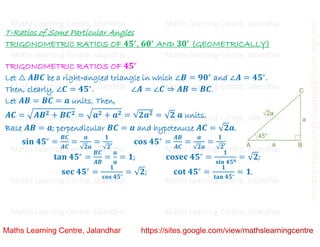 Class 10_Chapter 8_Introduction to trigonometry_Particular angles ...