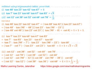 Class 10_Chapter 8_Introduction to trigonometry_Particular angles, complementary angles Lecture ...