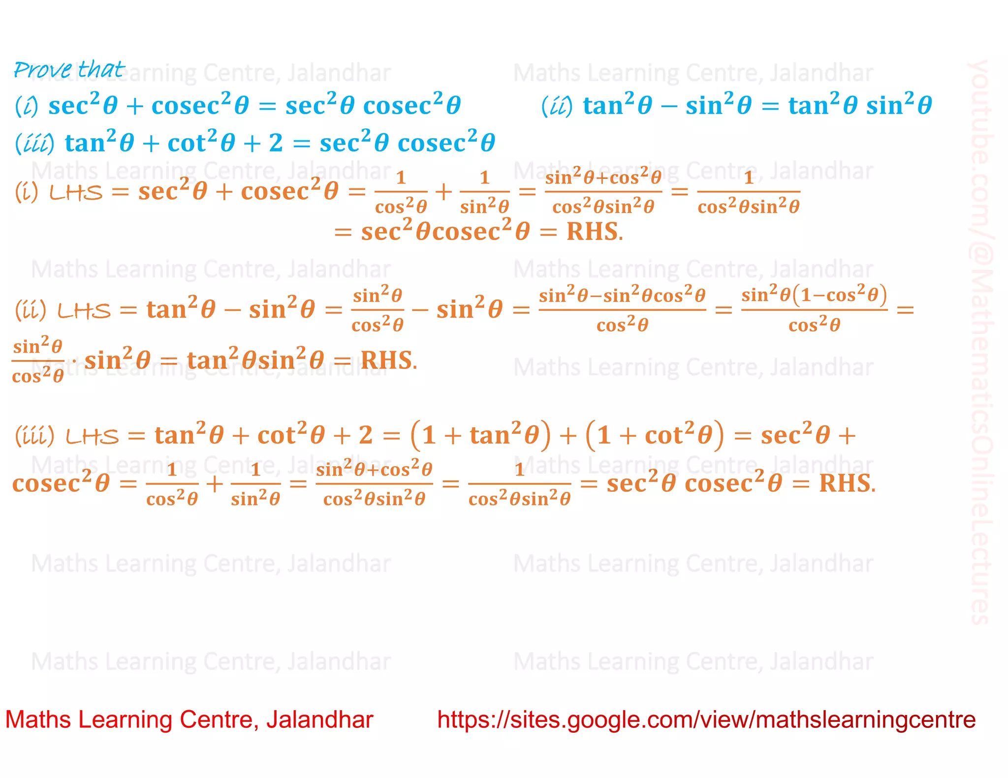 Class 10 Chapter 8 Introduction to trigonometry (Trigonometric Identities ) Lecture 3 | PDF