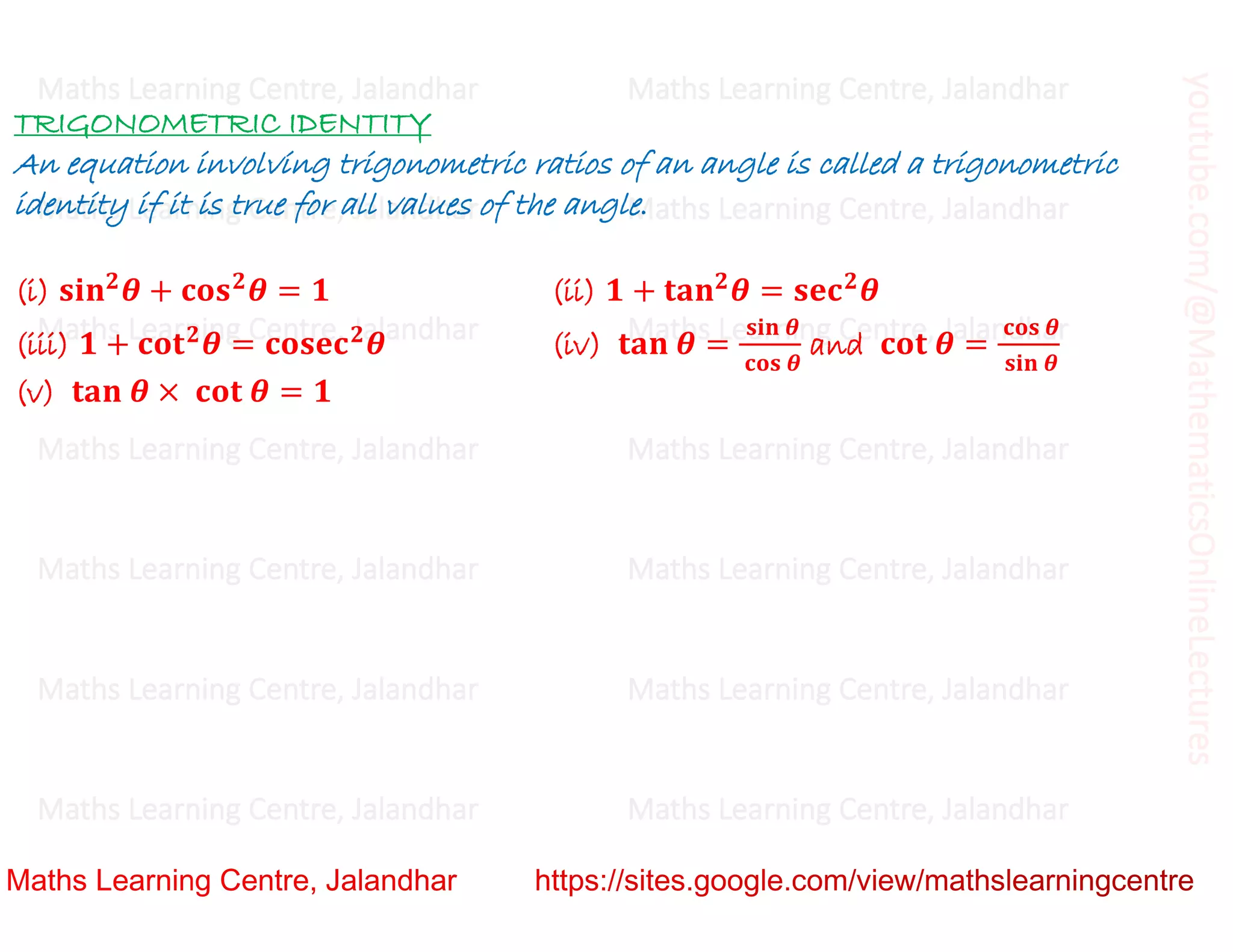 Class 10 Chapter 8 Introduction To Trigonometry Trigonometric Identities Lecture 3 Pdf
