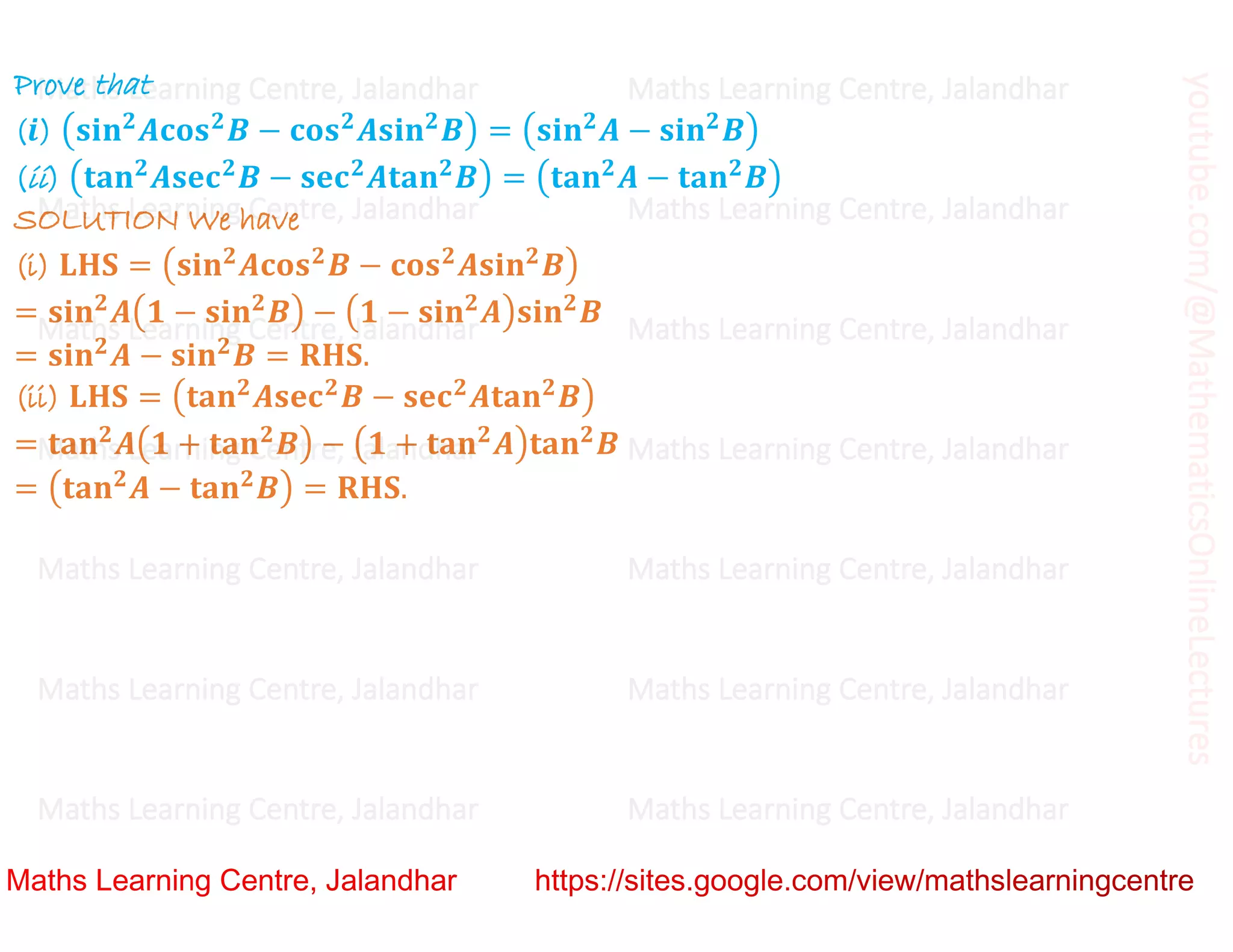 Class 10 Chapter 8 Introduction To Trigonometry Trigonometric Identities Lecture 3 Pdf