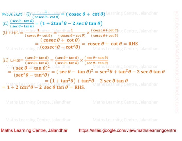 Class 10 Chapter 8 Introduction to trigonometry (Trigonometric Identities ) Lecture 3 | PDF