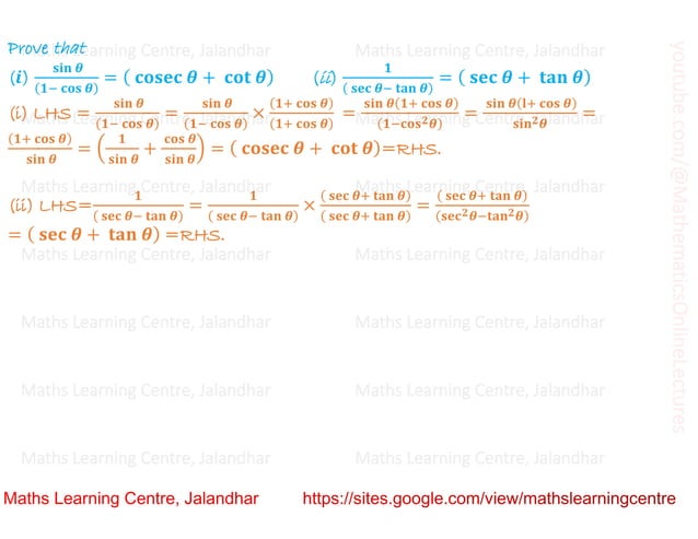 Class 10 Chapter 8 Introduction to trigonometry (Trigonometric Identities ) Lecture 3 | PDF
