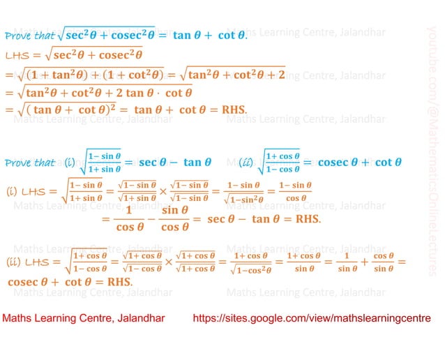 Class 10 Chapter 8 Introduction to trigonometry (Trigonometric Identities ) Lecture 3 | PDF