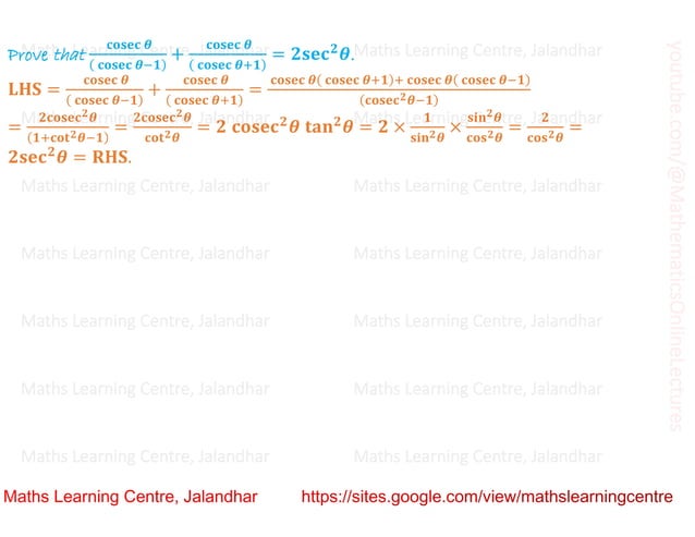 Class 10 Chapter 8 Introduction to trigonometry (Trigonometric Identities ) Lecture 3 | PDF