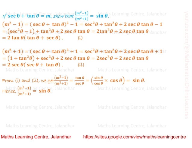 Class 10 Chapter 8 Introduction to trigonometry (Trigonometric Identities ) Lecture 3 | PDF